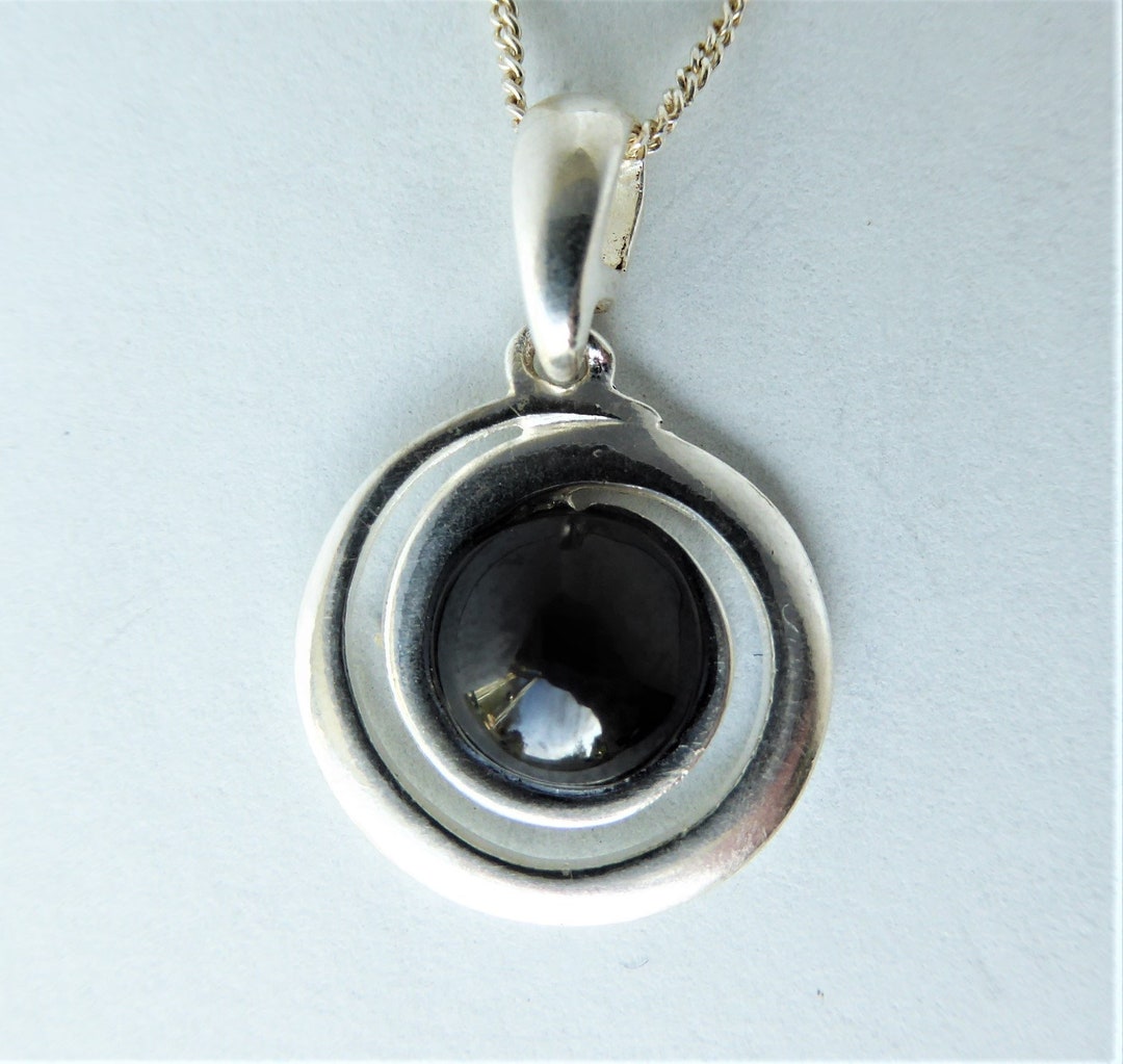 Whitby Jet and Silver Swirl Pendant - Etsy