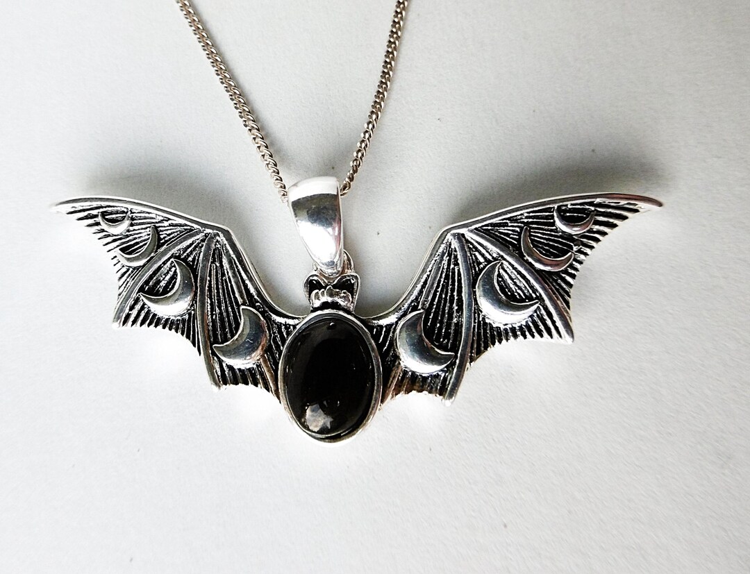 Whitby Jet and Silver Bat Pendant - Etsy