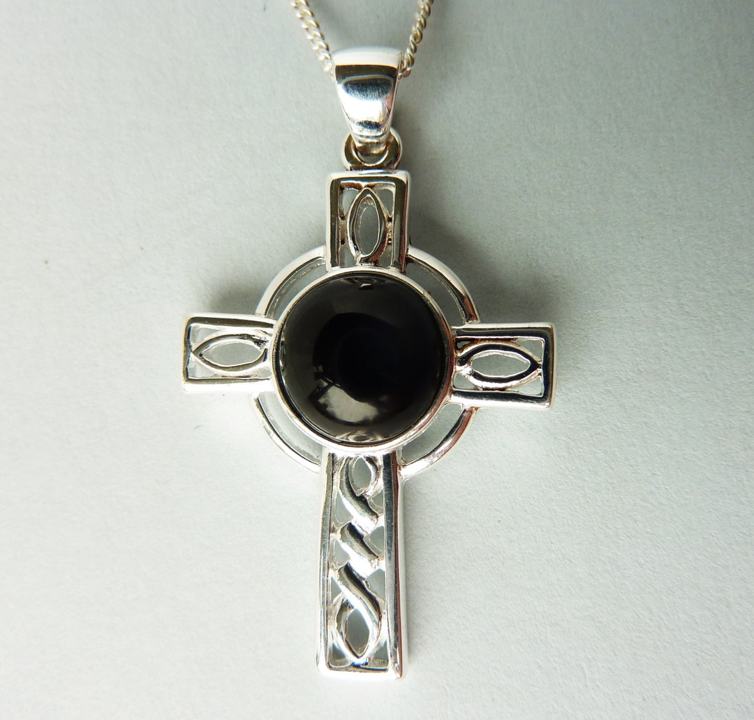 Whitby Jet and Silver Celtic Cross - Etsy