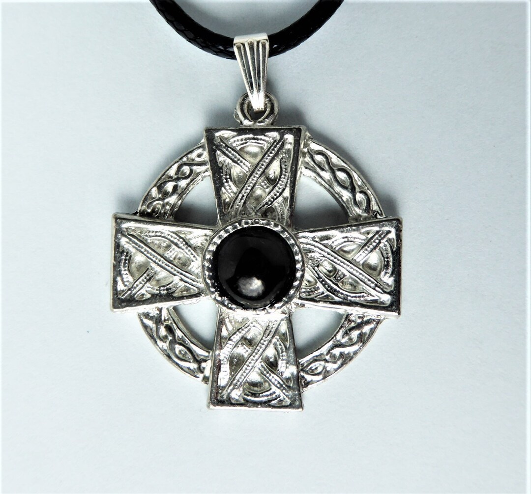 Whitby Jet and Pewter Celtic Cross Pendant - Etsy