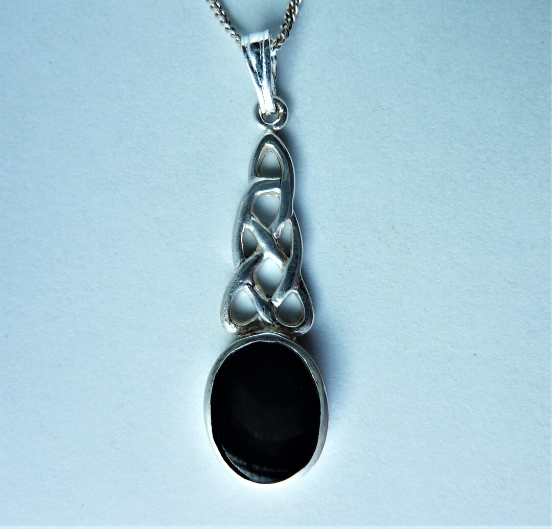 Whitby Jet and Silver Celtic Style Pendant - Etsy