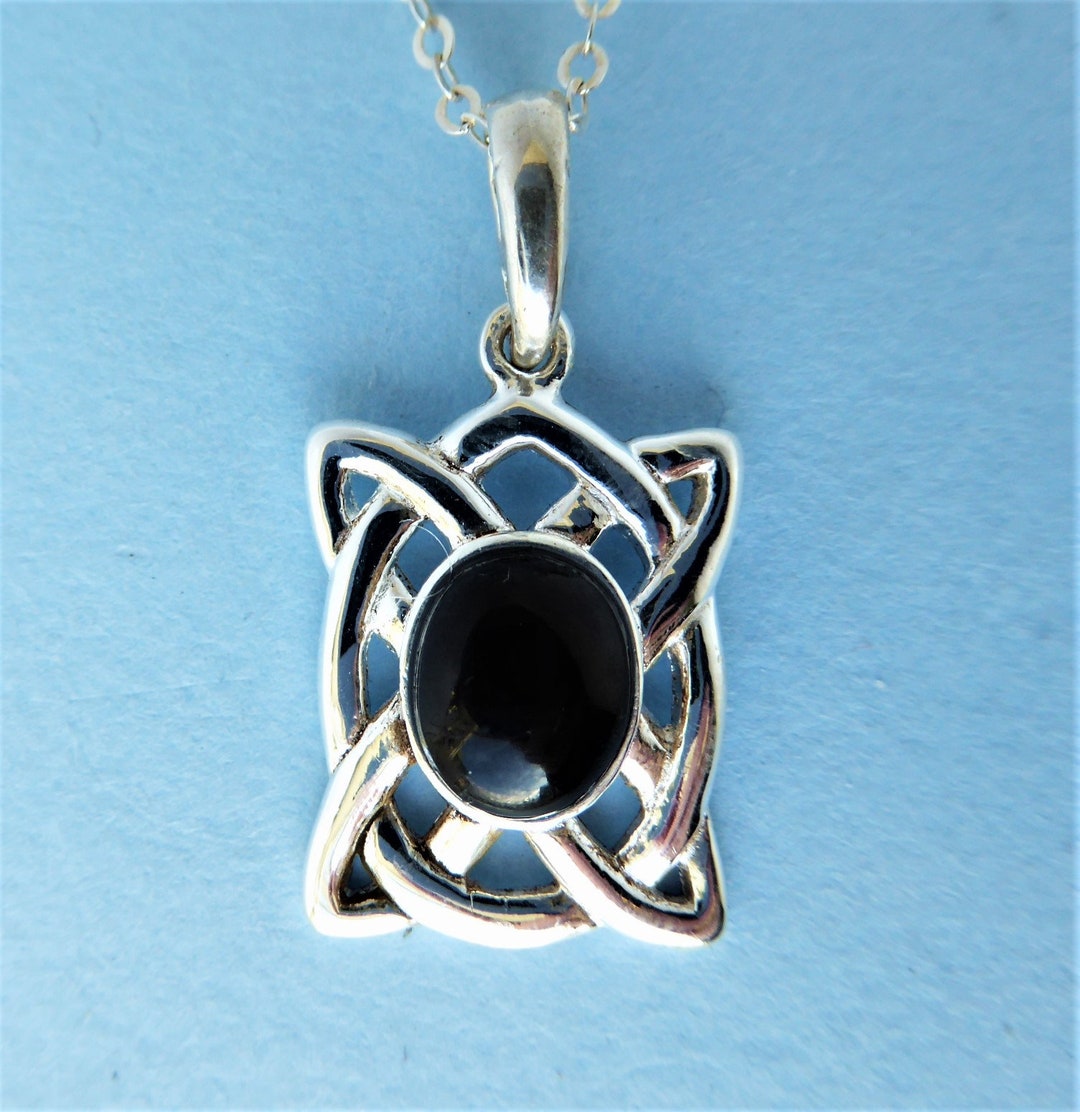 Whitby Jet and Silver Celtic Knot Pendant - Etsy