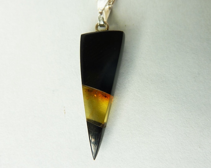 Whitby Jet and Amber Inverted Triangle Pendant - Etsy