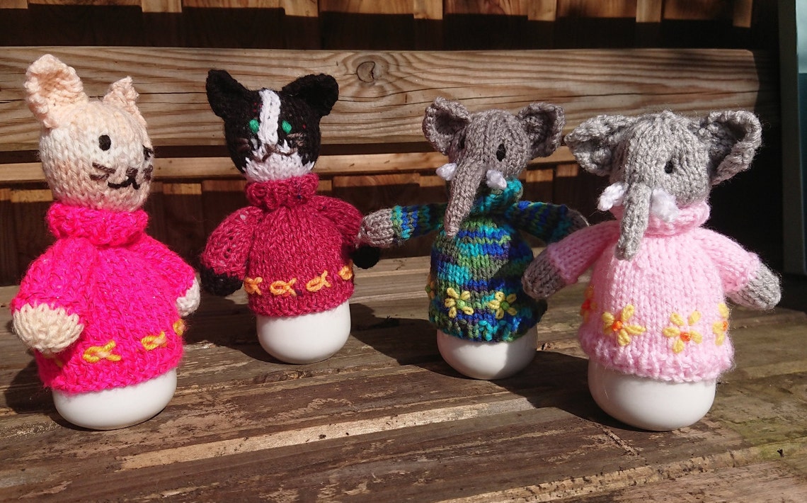 Hand Knitted Character Egg Cosy and Egg Cup Set | Etsy
