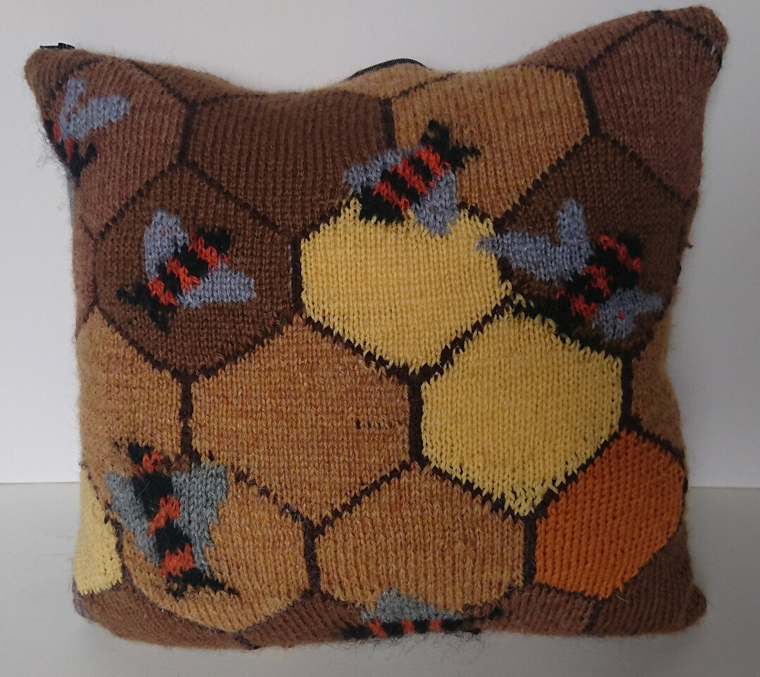 Pure Wool Knitted Beehive Picture Cushion - Etsy