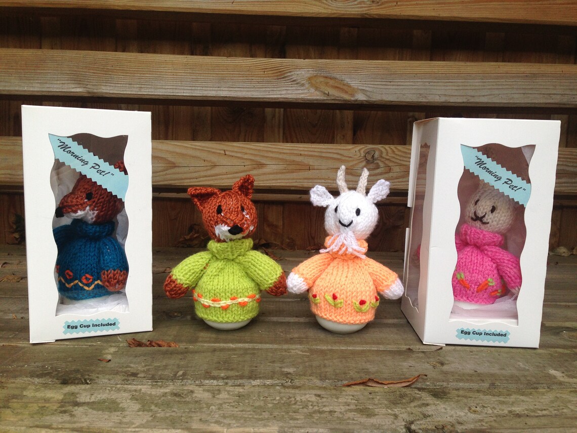 Hand Knitted Character Egg Cosy and Egg Cup Set | Etsy