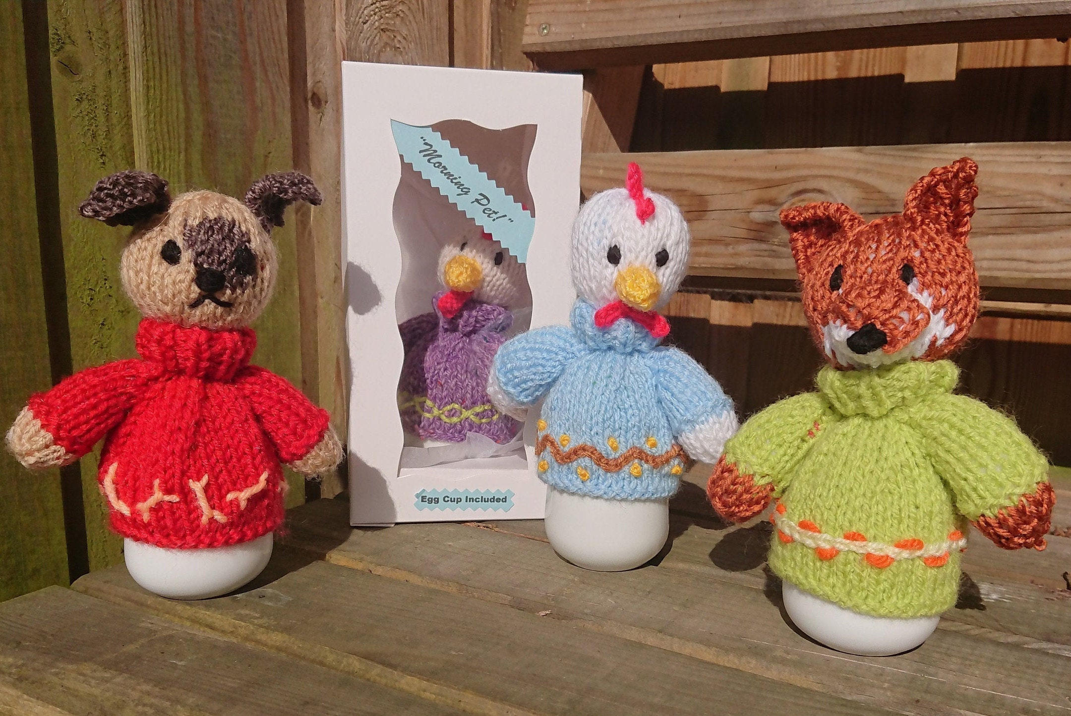 Hand Knitted Character Egg Cosy and Egg Cup Set | Etsy