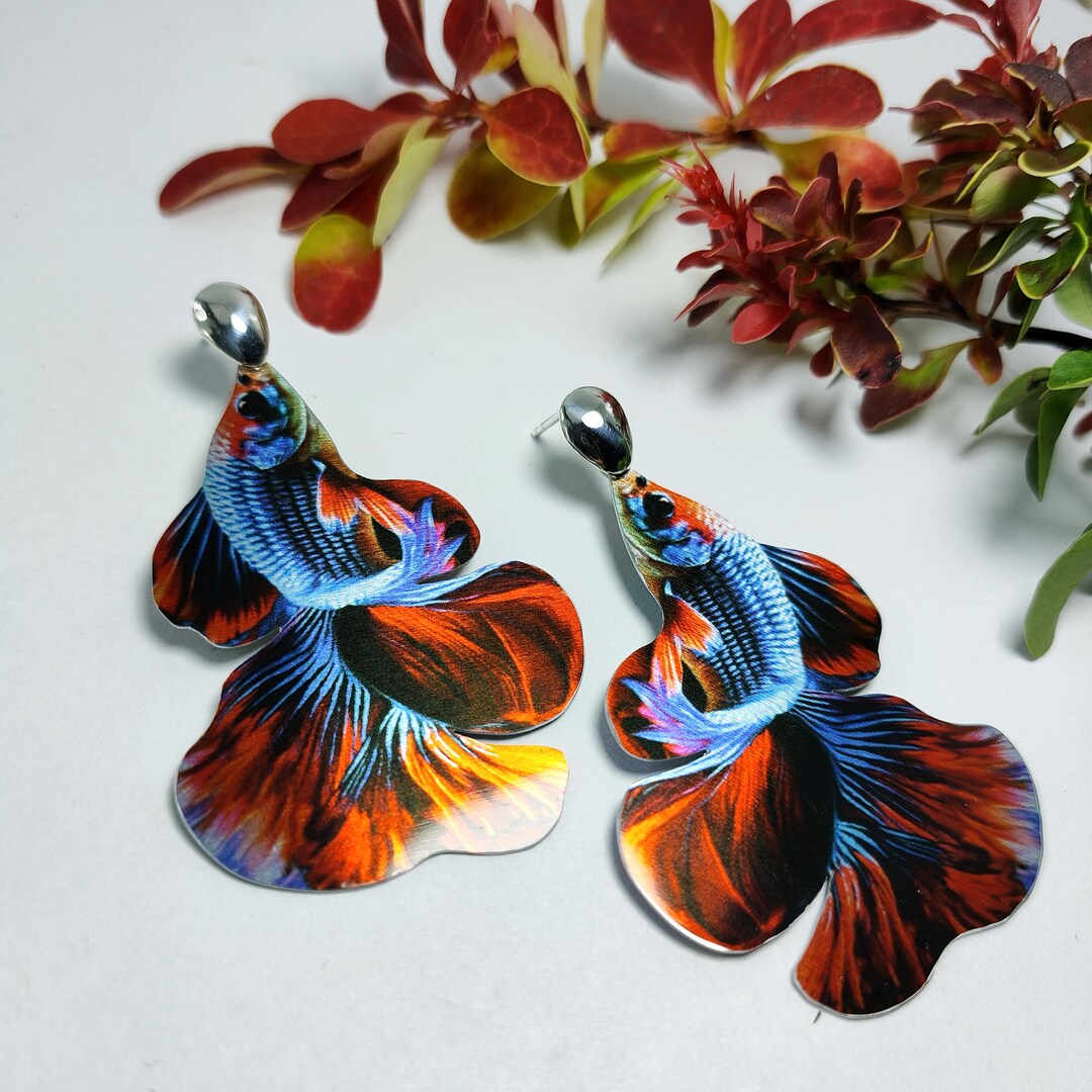 Betta Fish Earrings,colorful Fish Jewelry,oversized Colorful Earrings ...