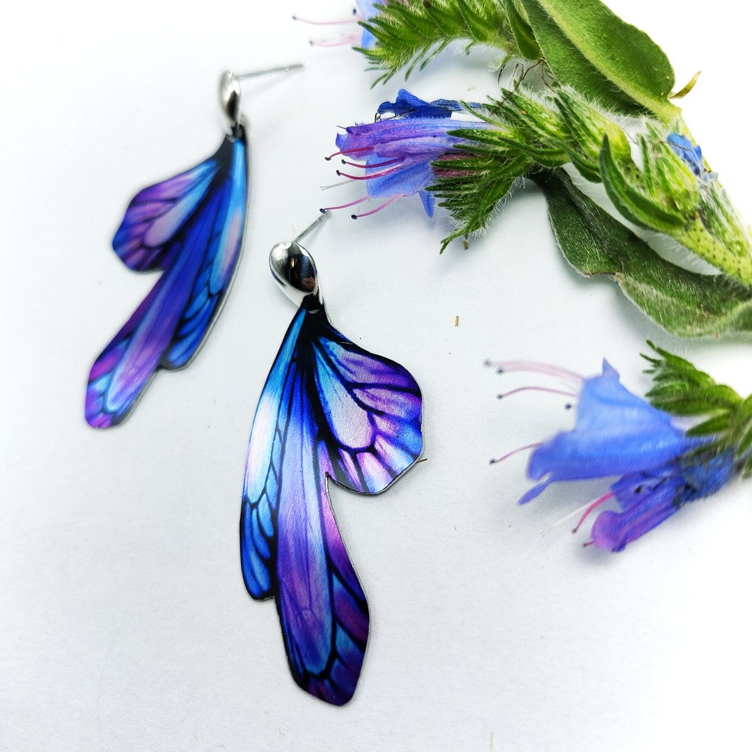 Blue Butterfly Wing Dangle Earrings, Sterling Silver, Fairy Jewelry - Etsy