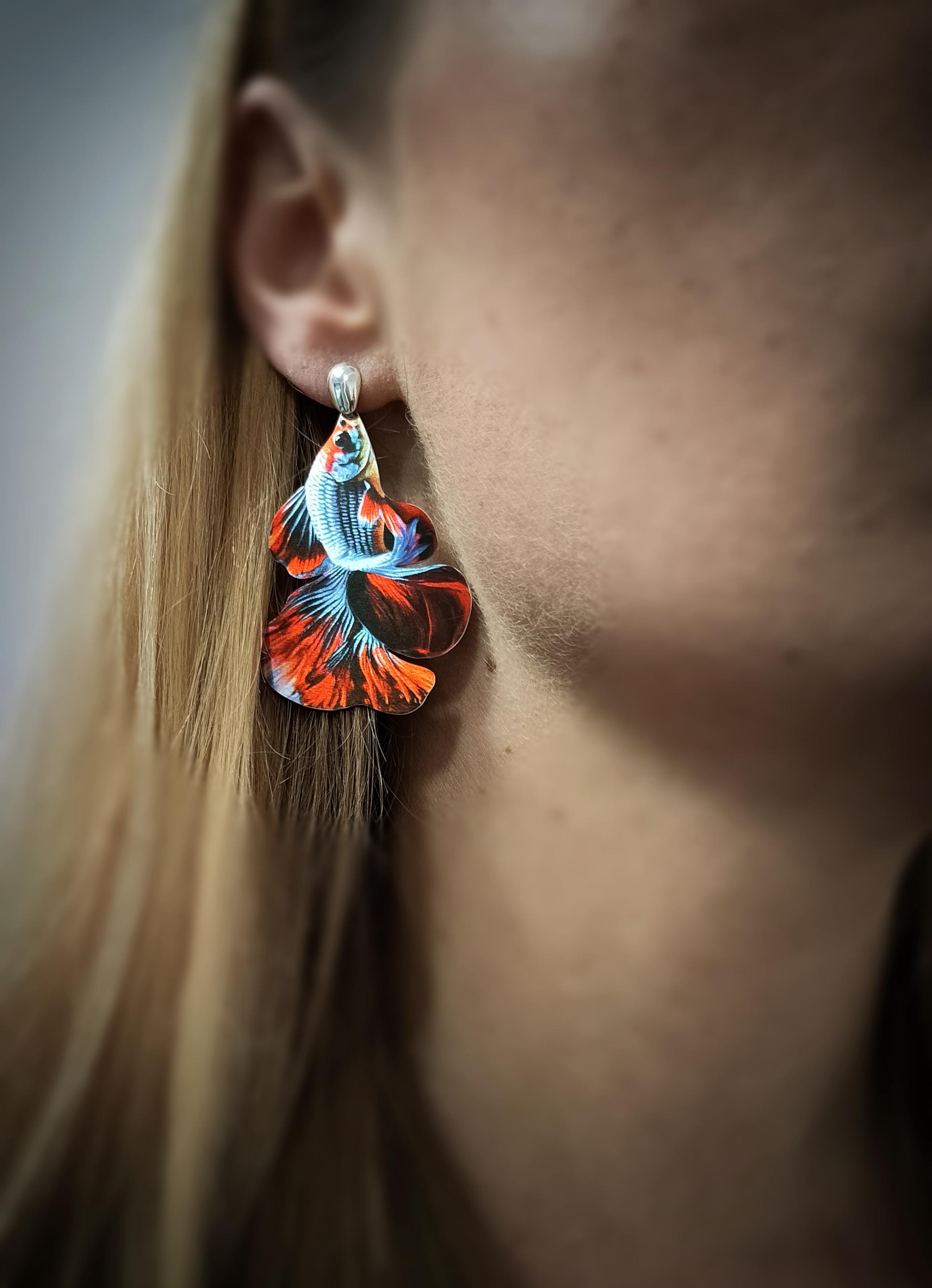 Betta Fish Earrings,colorful Fish Jewelry,oversized Colorful Earrings ...