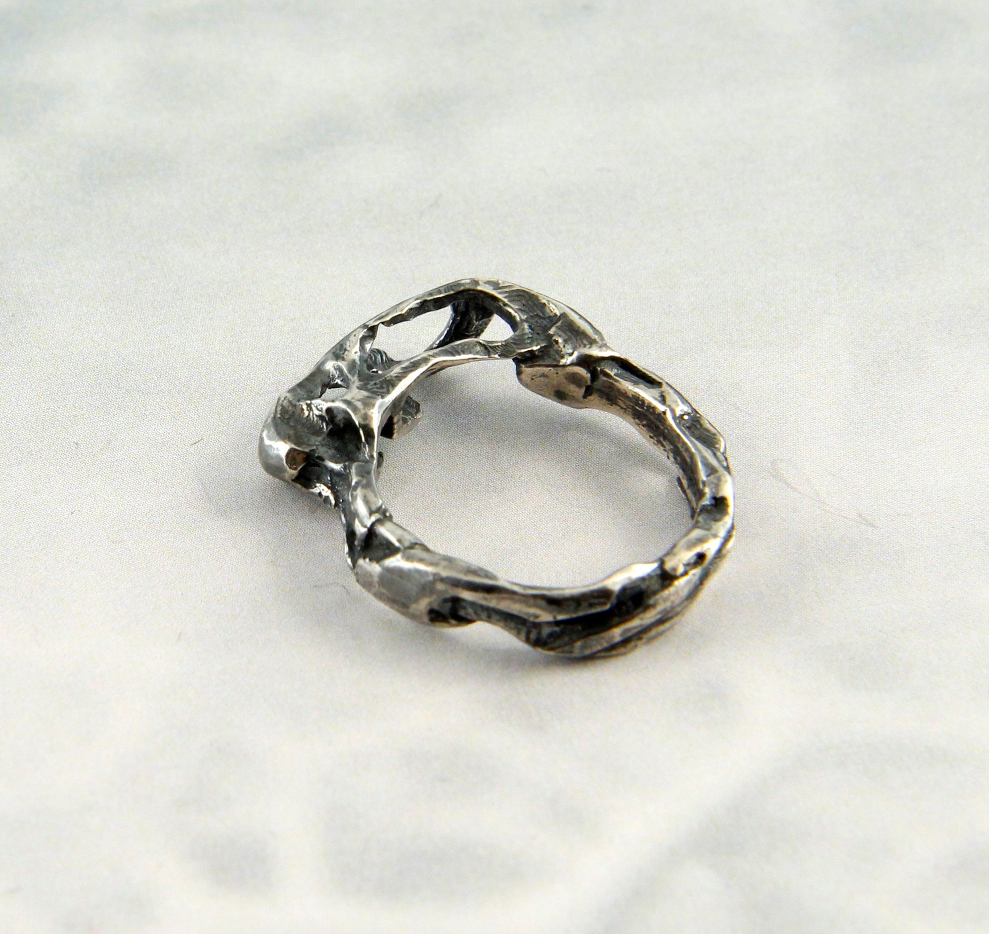 Black Silver textured goth Ring for dark soul | Etsy