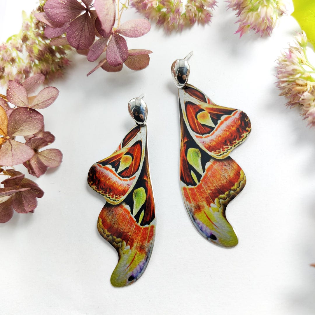 Atlas Moth Earrings,moths Wing Earrings,butterfly Earrings,sterling ...