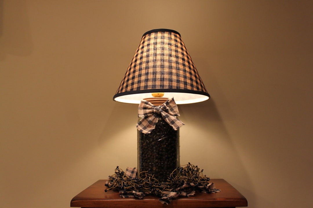 New Half Gallon Ball Mason Jar Light With Navy and Tan Checked Shade ...