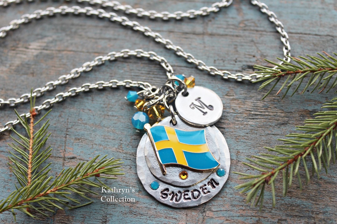 Sweden Necklace, Swedish Jewelry, Sweden Jewelry, Swedish Flag Jewelry ...