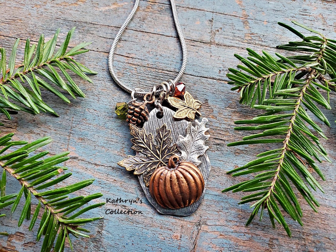 Fall Necklace, Autumn Jewelry, Pumpkin Necklace, Fall Leaves, Maple ...