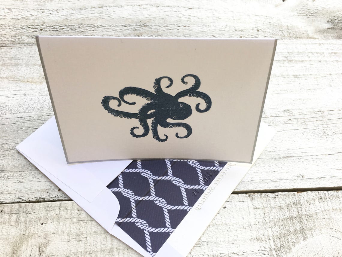 Note Cards, Octopus Stationery, Handmade Note Cards, Nautical ...