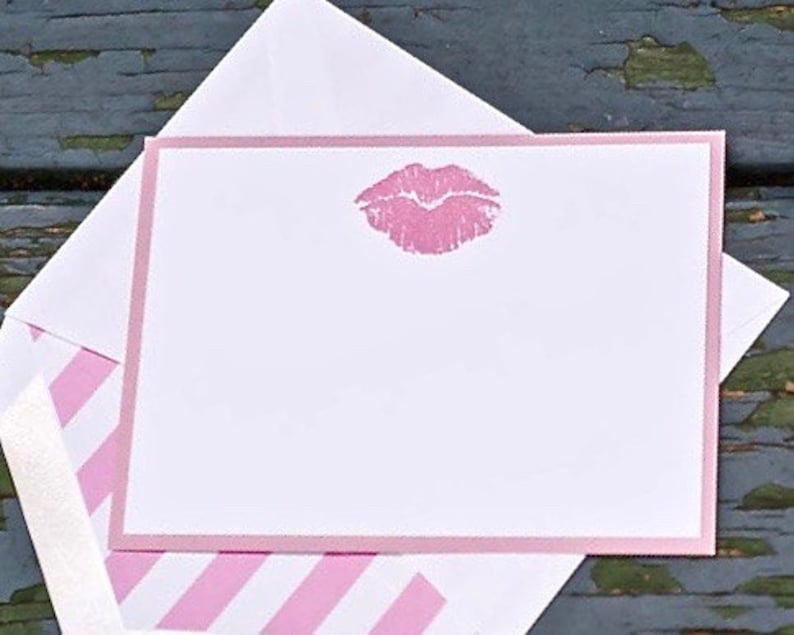 Pink Lip Notecards, Kiss Note Cards, Lips Notecards, Kiss Stationery ...