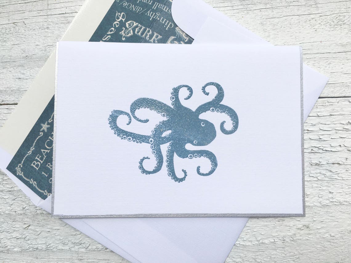 Note Cards, Octopus Stationery, Handmade Note Cards, Nautical ...