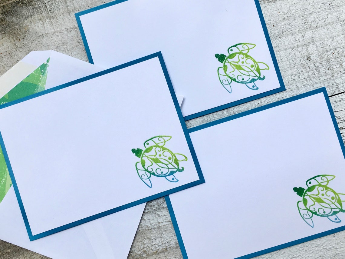 Sea Turtle Note Cards Sea Turtle Stationery Nautical Note | Etsy