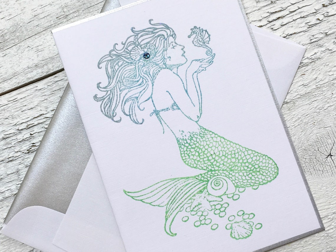 Mermaid Note Card, Mermaid Stationery, Personalized Note Cards ...