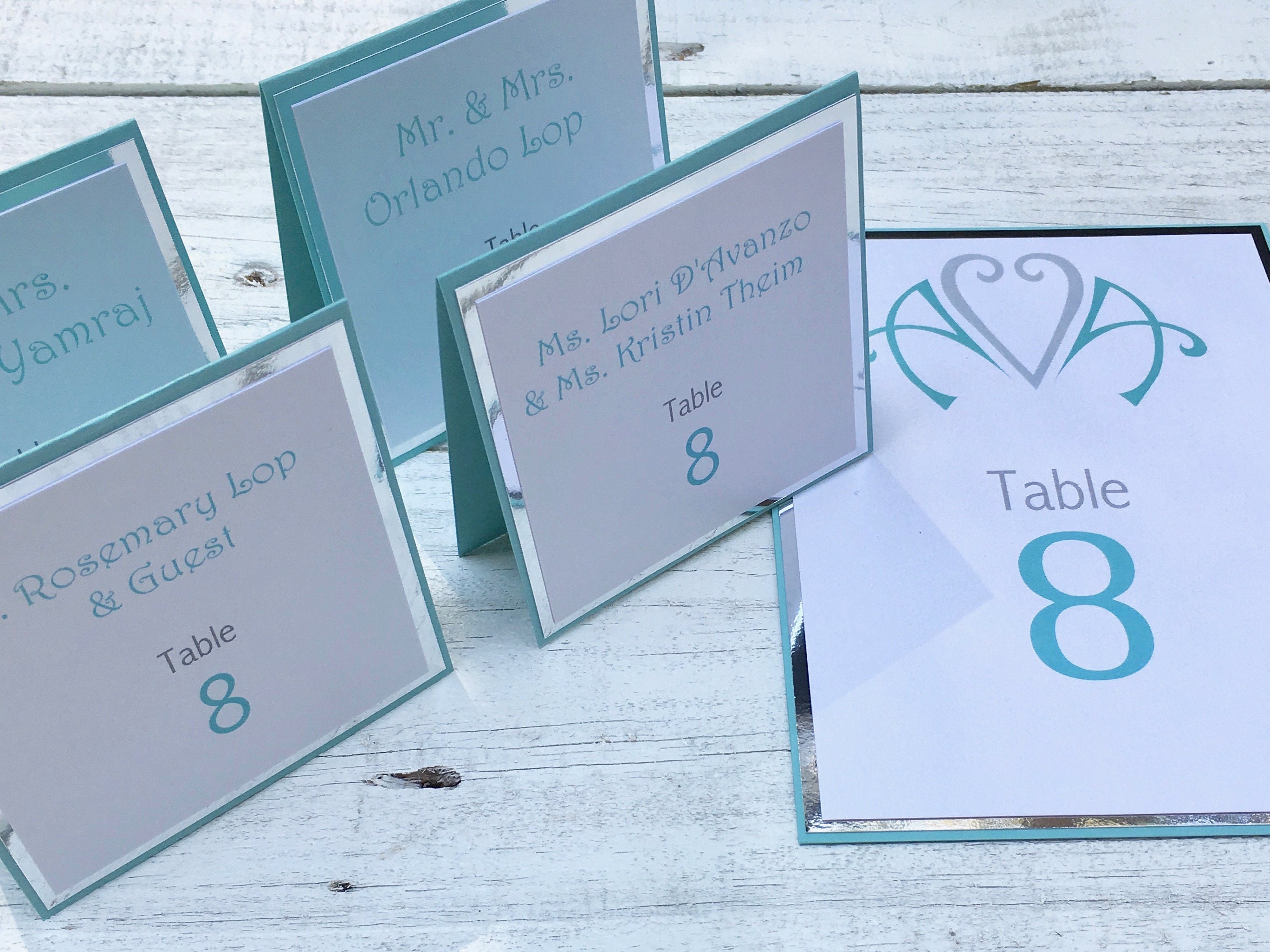 Seating Cards, Table Seating Cards, Turquoise Place Cards, Bat Mitzvah ...