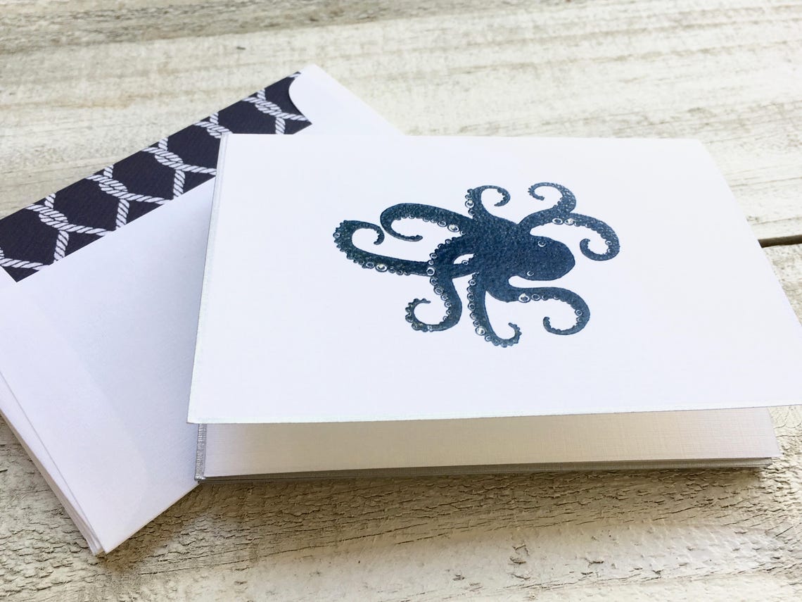 Note Cards, Octopus Stationery, Handmade Note Cards, Nautical ...