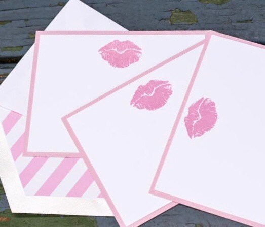 Pink Lip Notecards, Kiss Note Cards, Lips Notecards, Kiss Stationery ...