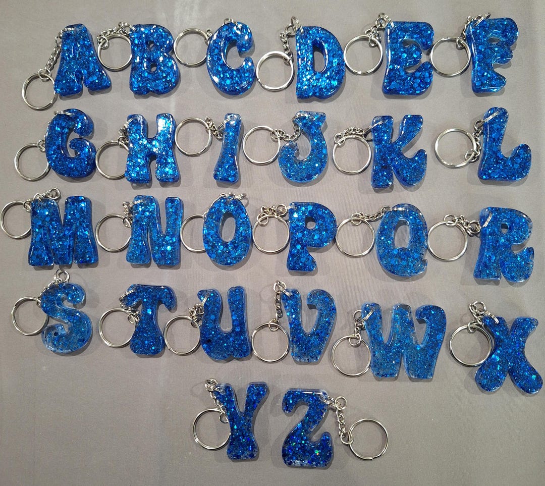 Handmade Blue Color Letter Keychains Made Out of Resin and Glitter. - Etsy