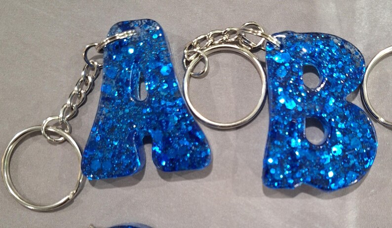 Handmade Blue Color Letter Keychains Made Out of Resin and Glitter. - Etsy