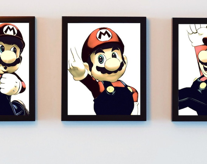 Set of 3 - Super Mario Collection in Color Digital Prints, Nintendo Fan ...