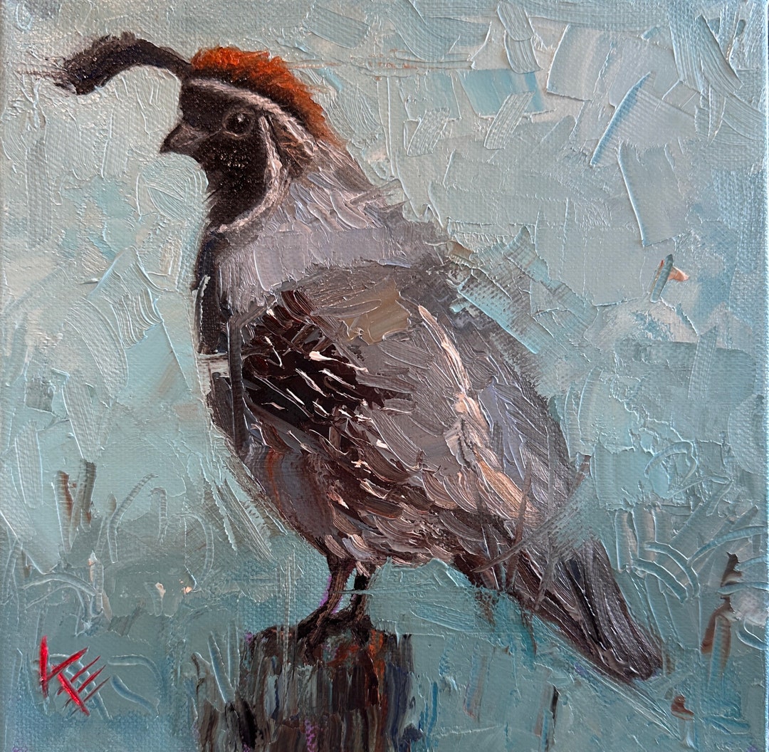 Quail Bird, 8x8 Original Oil, Painting, Krista Eaton, Decor, Birds ...
