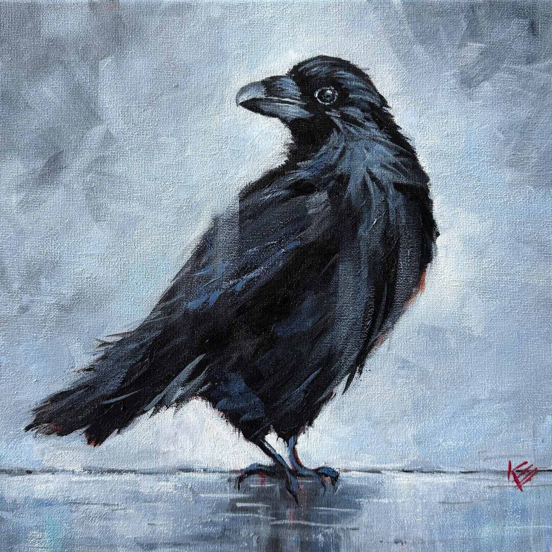 Raven Painting: Original Acrylic Bird Art by Krista Eaton, 12x12 - Etsy