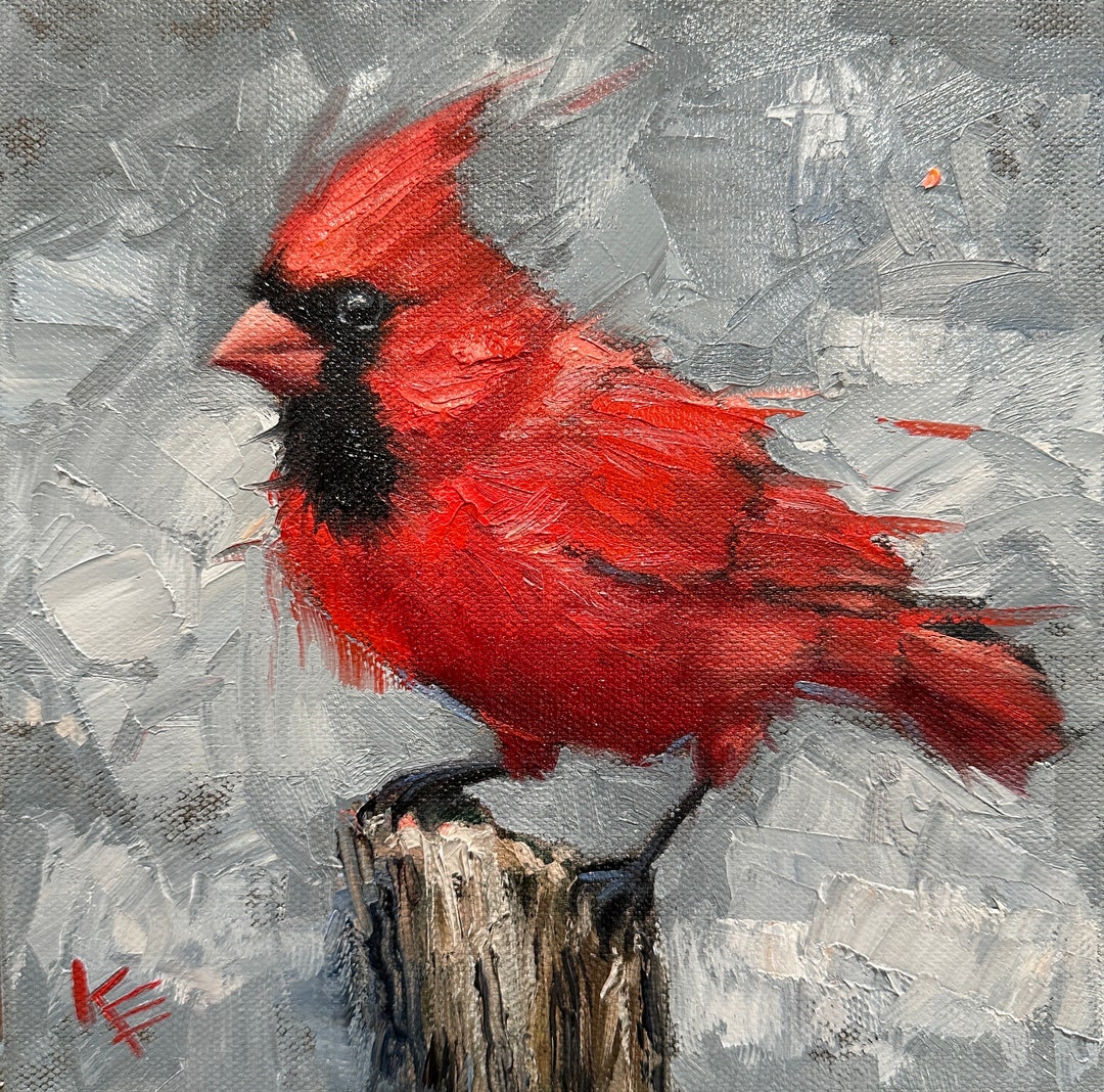 Winter Cardinal, Bird, 8 X 8original Oil Painting, Snow, Art, Winter ...