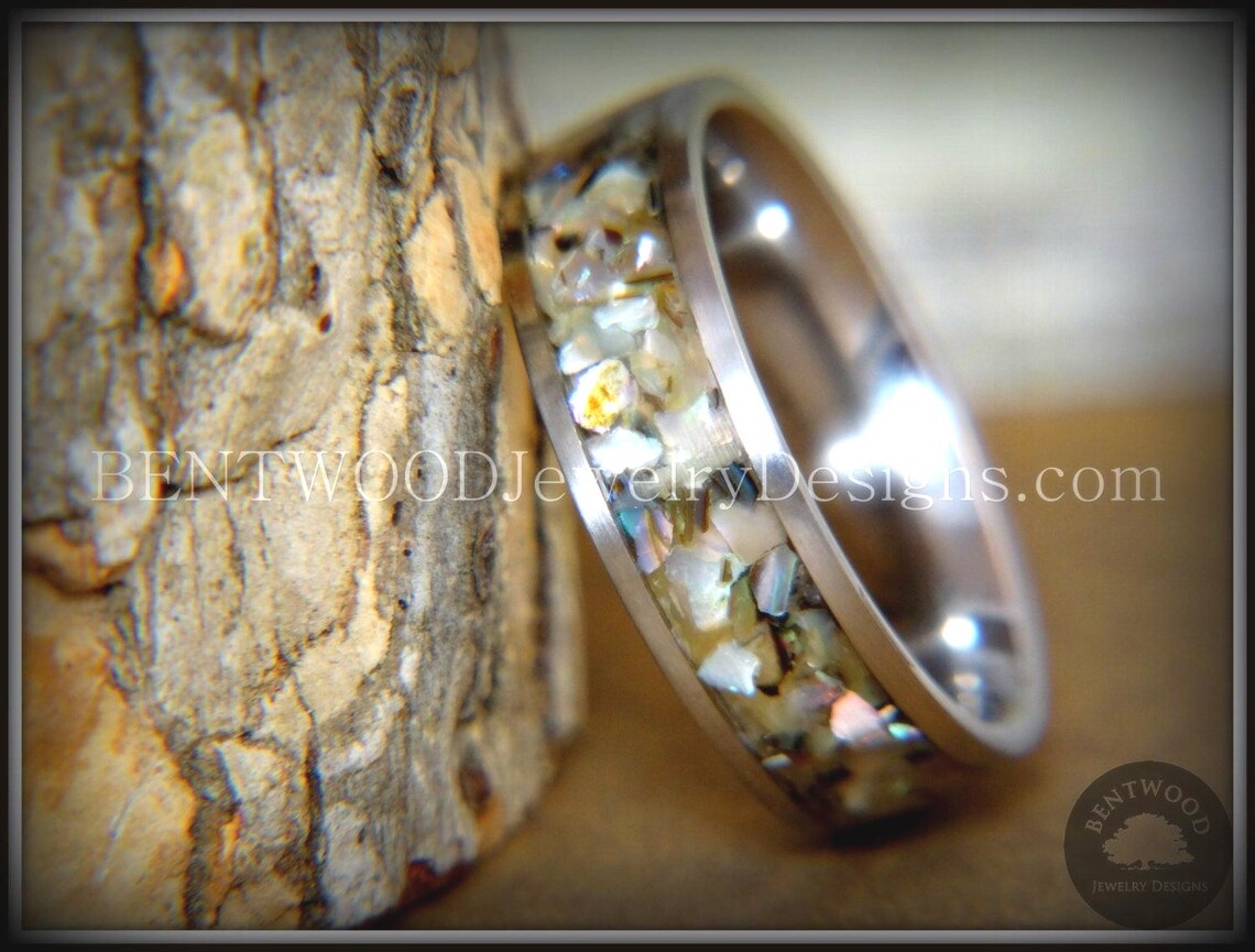 Bentwood Ring - Paua Shell Inlay With Stainless Steel Metal Core - Etsy