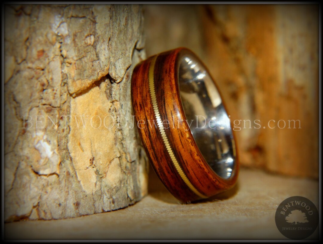 Bentwood "acoustic" Rosewood Wood Ring With Bronze Guitar String Inlay ...