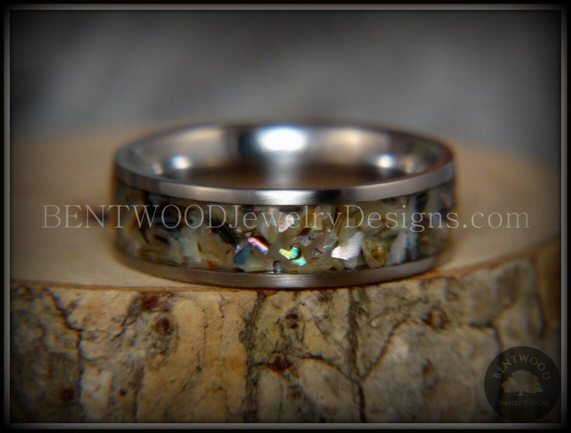 Bentwood Ring Paua Shell Inlay With Stainless Steel Metal - Etsy