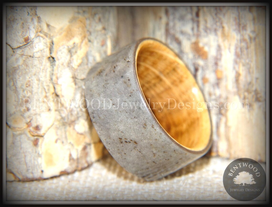 Bentwood Ring - "quarry" Natural Stone on Whiskey Barrel Oak Core - Etsy