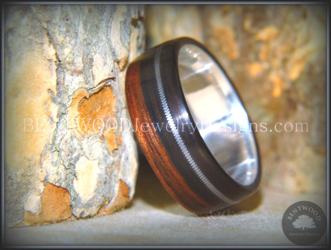 Striped Ebony Bentwood Ring: Guitar String Inlay on Fine Silver - Etsy