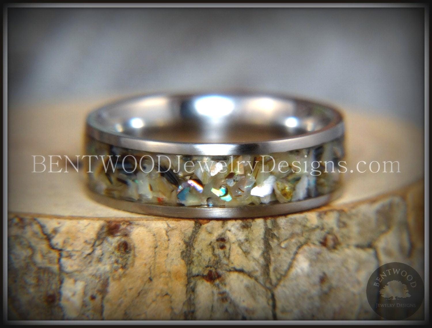 Bentwood Ring - Paua Shell Inlay With Stainless Steel Metal Core - Etsy