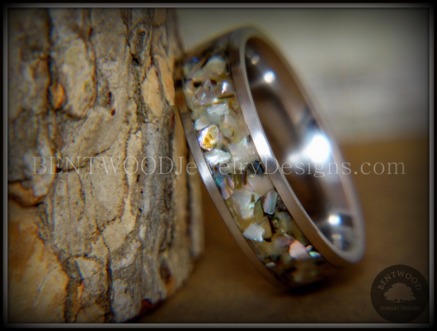 Bentwood Ring Paua Shell Inlay With Stainless Steel Metal - Etsy