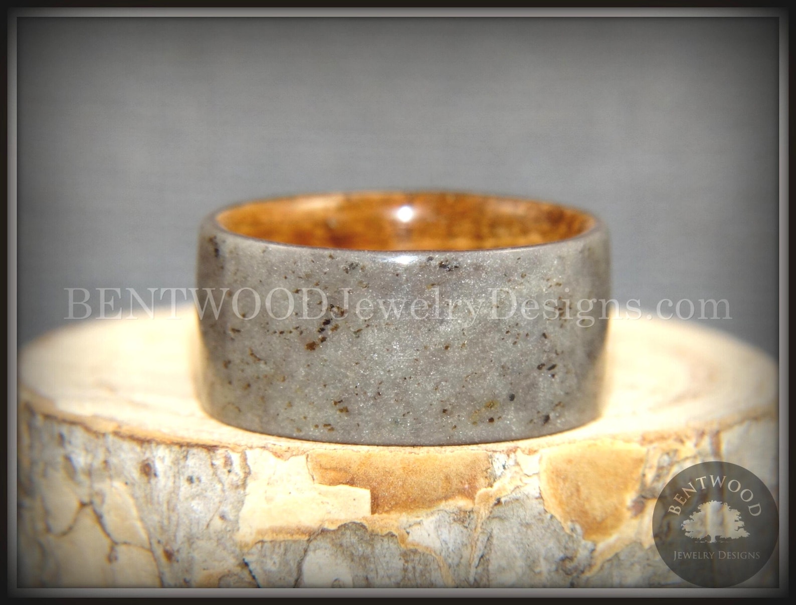 Bentwood Ring - "quarry" Natural Stone on Whiskey Barrel Oak Core - Etsy