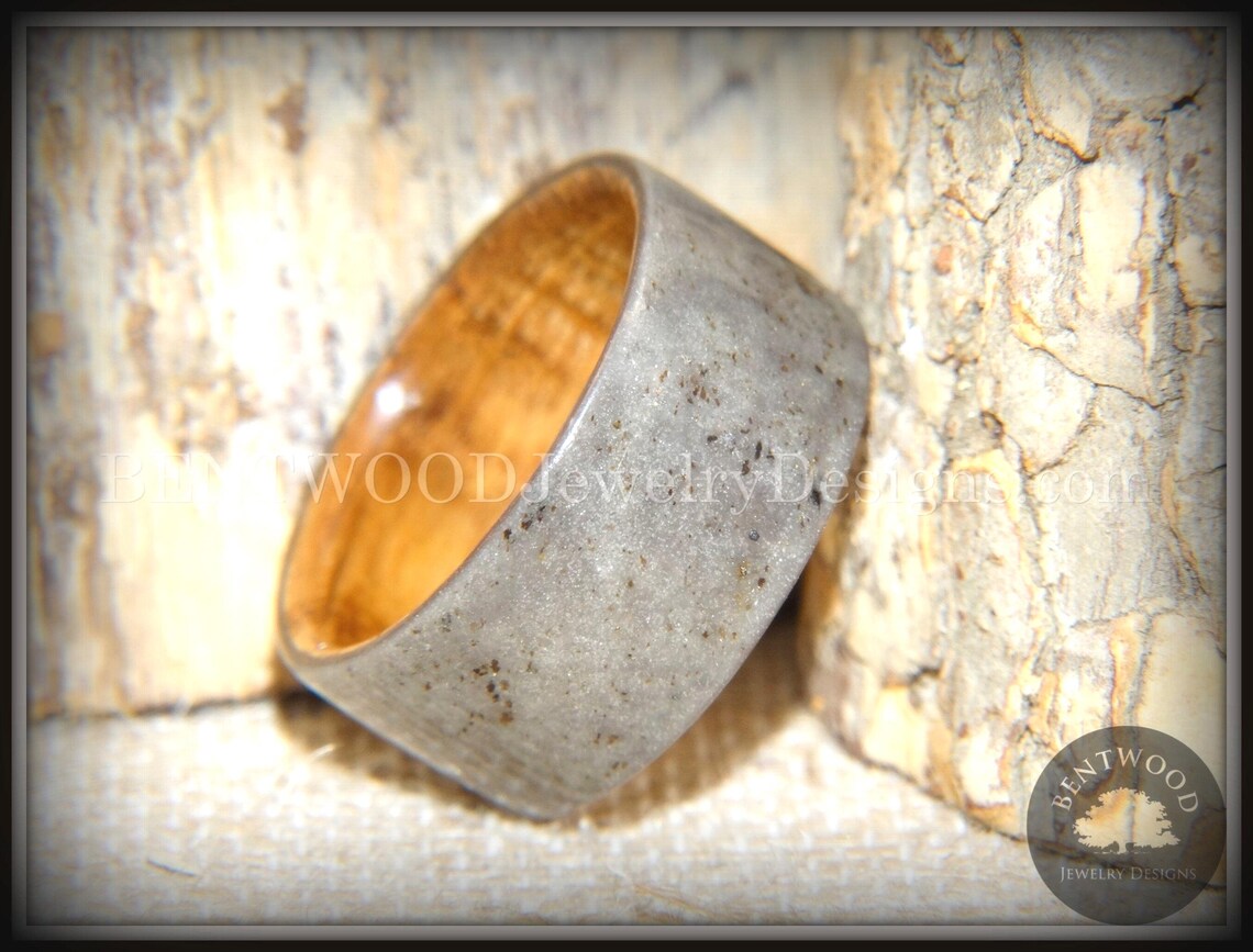 Bentwood Ring - "quarry" Natural Stone on Whiskey Barrel Oak Core - Etsy