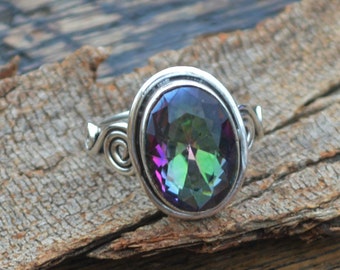 Midnight Rainbow Quartz Ring Bezel Set Ring 925 Sterling | Etsy