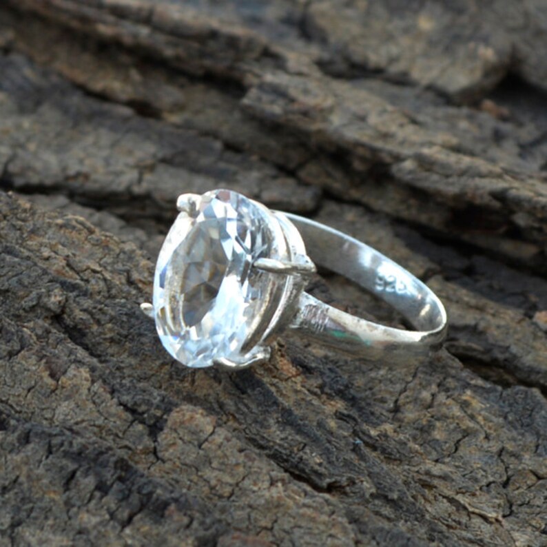 Natural Rock Crystal Gemstone Ring 925 Sterling Silver Ring - Etsy
