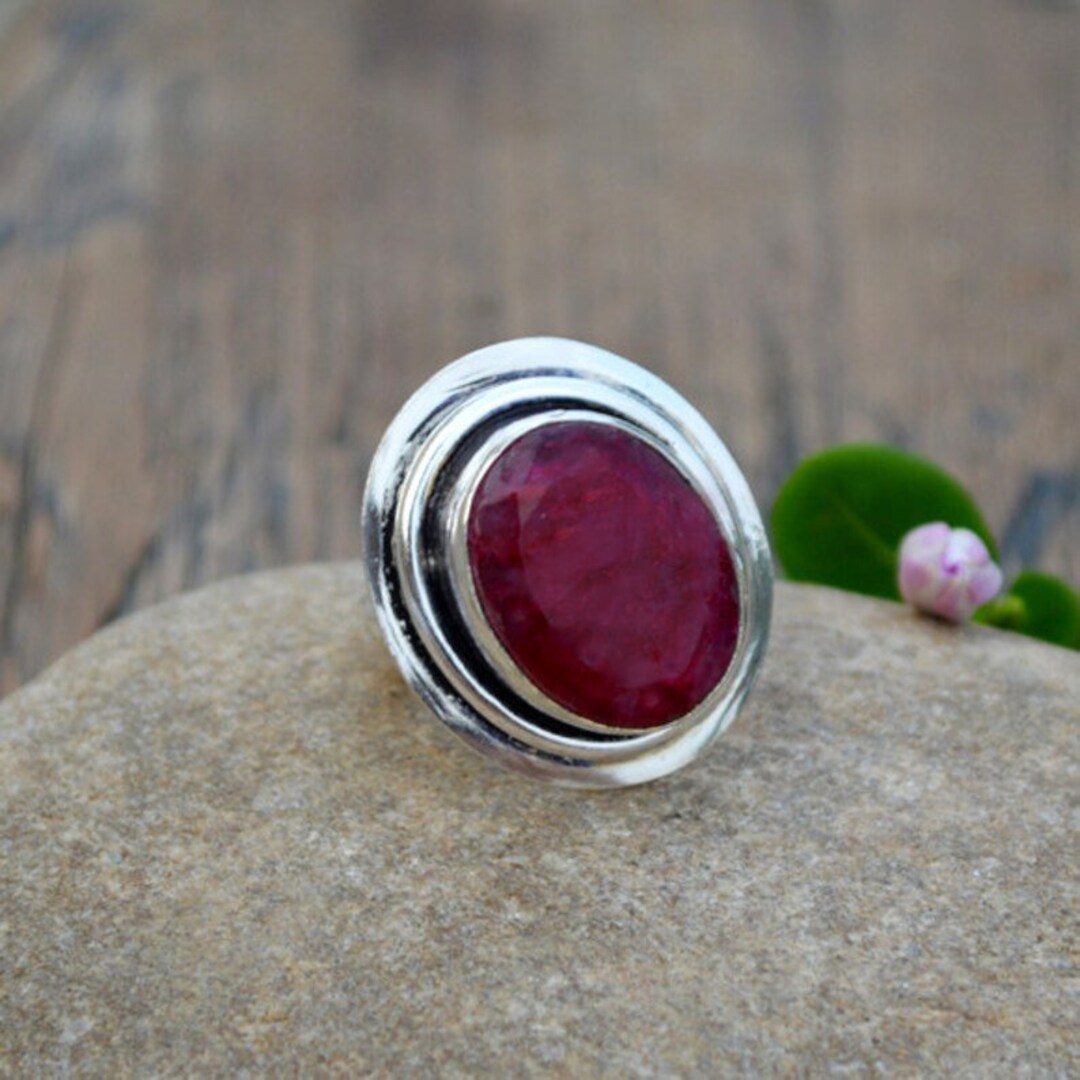 Natürlicher Roter Rubin Edelstein Ring 925 Sterling Silber Ring ...