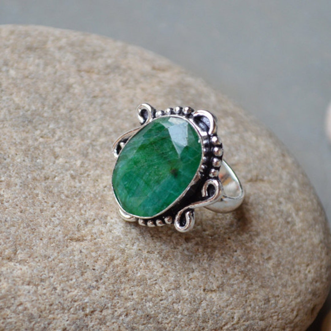 Emerald Gemstone Ring may Birthstone 925 Sterling Silver Emerald Ring ...