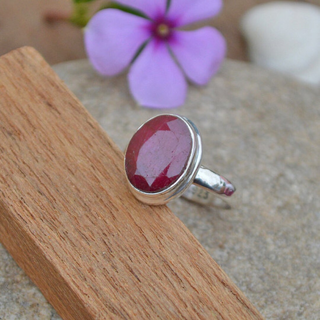 Genuine Ruby Gemstone Ring 925 Sterling Silver Ring Oval Faceted ...
