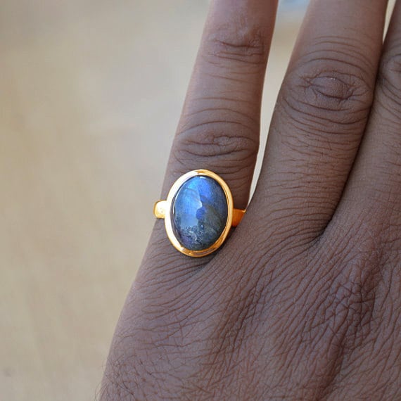 Blue Fire Labradorite Gold Ring 14k Yellow Gold Labradorite | Etsy