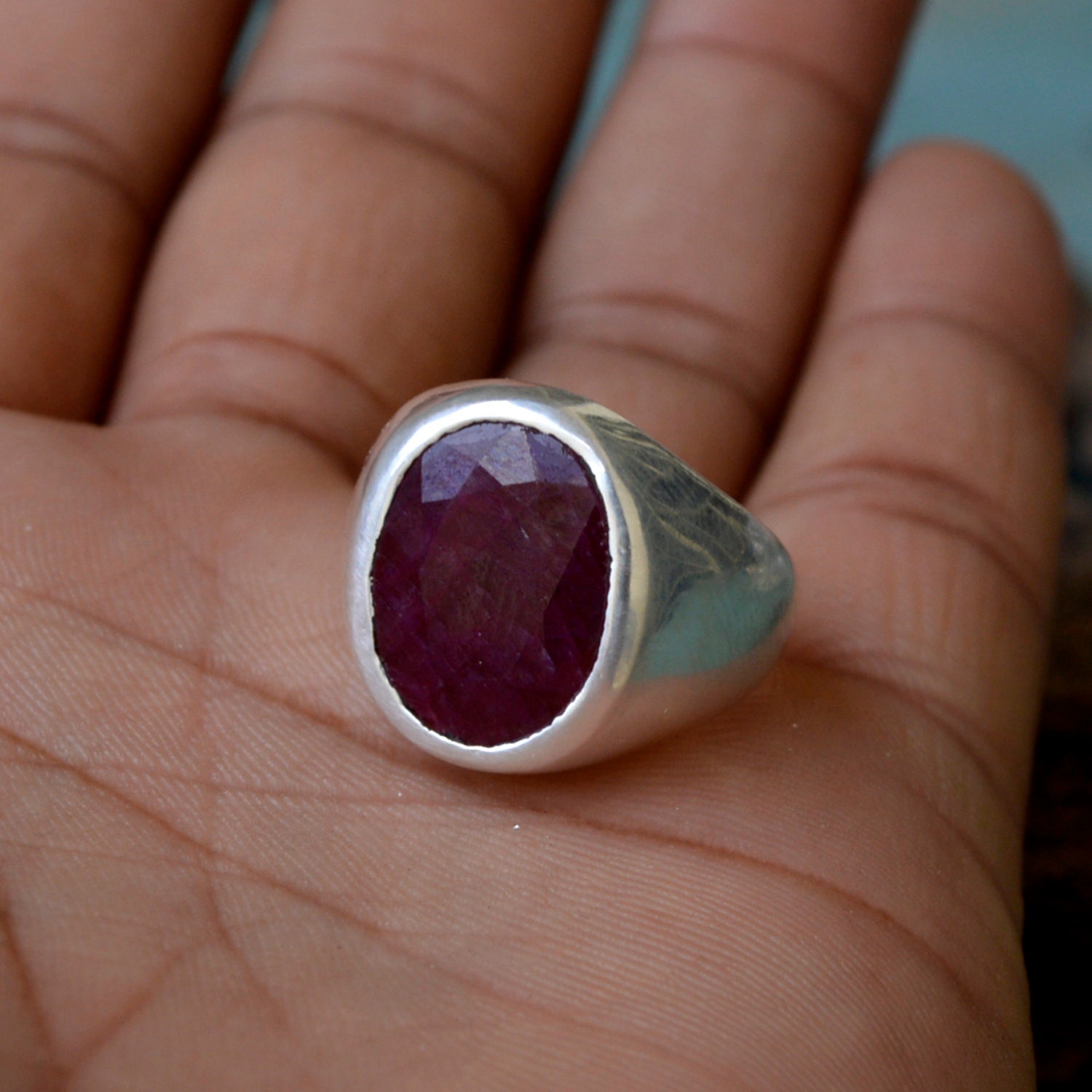 Natural Ruby Gemstone Ring Bezel Ring 925 Sterling Silver | Etsy