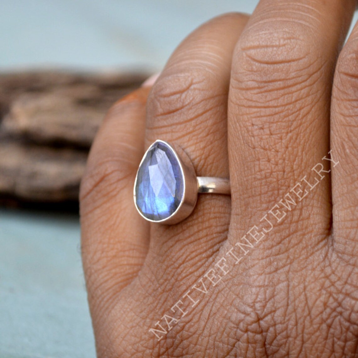 OOak Labradorite Gemstone Ring Pear Labradorite Ring Faceted | Etsy